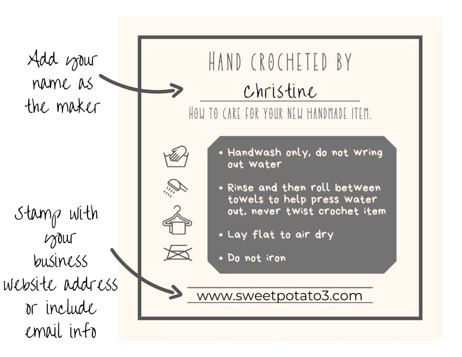 Free Care Instruction Printable for your Crochet Projects - Sweet Potato 3