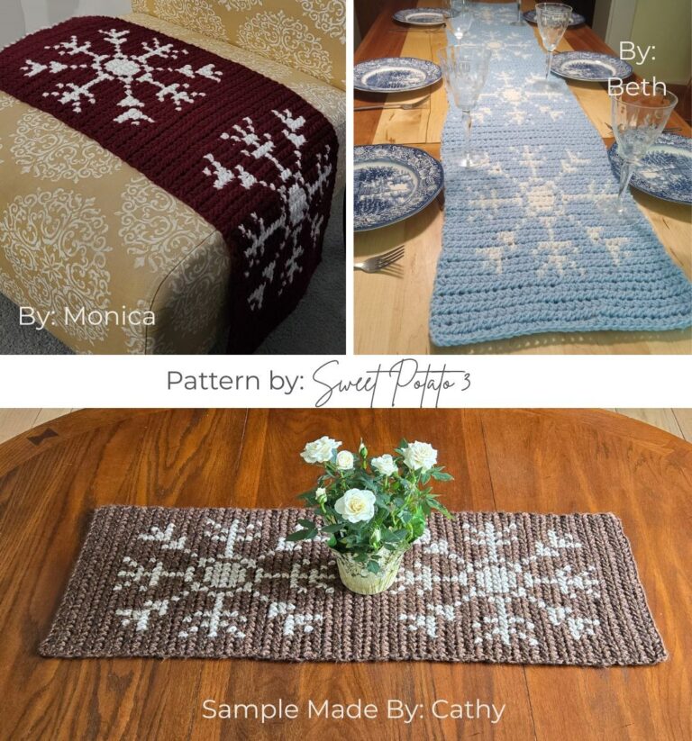 Winter Snowflake Crochet Table Runner Pattern - Sweet Potato 3